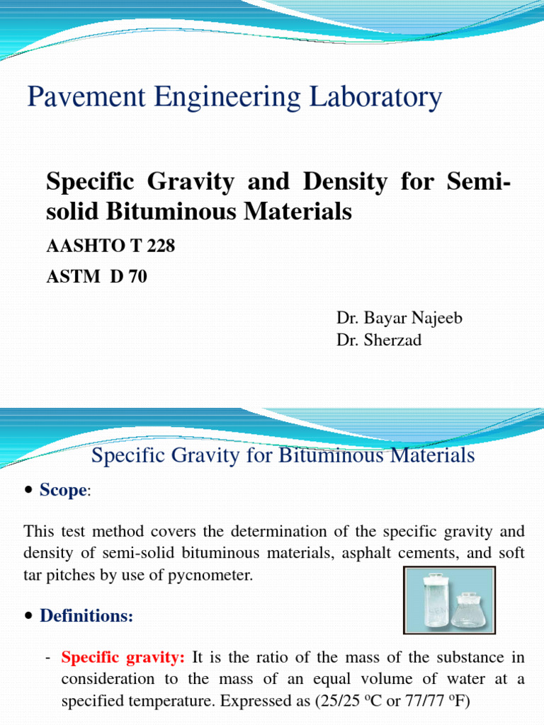 Specific Gravity of Bituminous Materials | PDF | Density | Weight