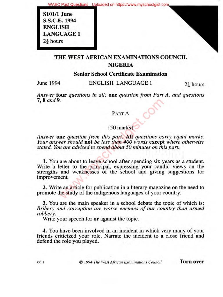 Waec English-Lang1 June 1994 | PDF