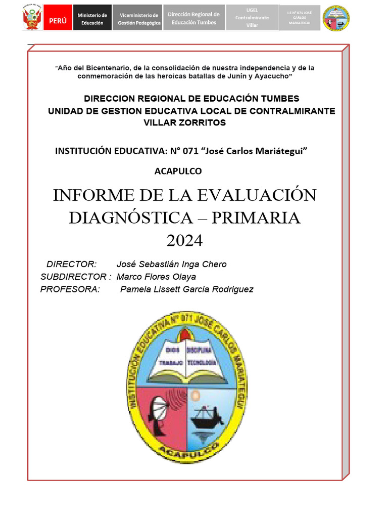 Informe EVALUACIÓN DIAGNÓSTICA | PDF | Evaluación | Educación primaria