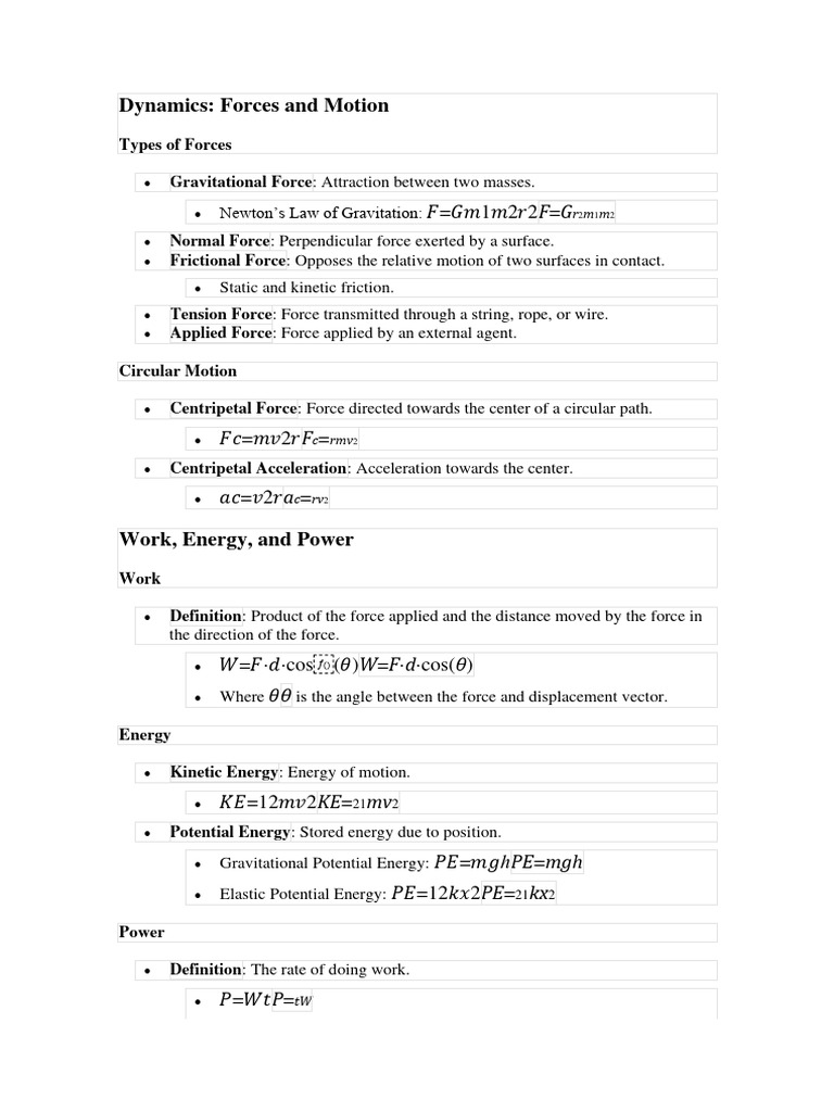 Dynamics - Types of Forces Notes | PDF | Force | Potential Energy