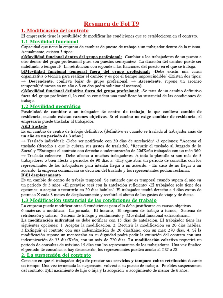 Resumen de Fol t9 | PDF | Personal | Empleo