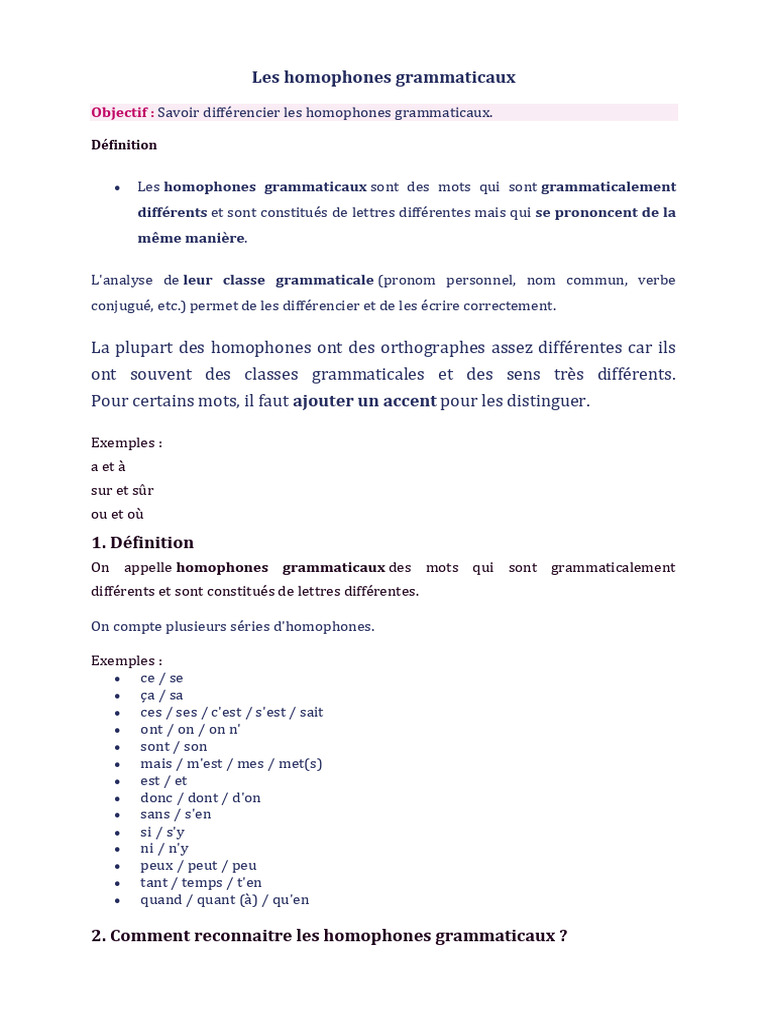 Homophones grammaticaux en français | PDF