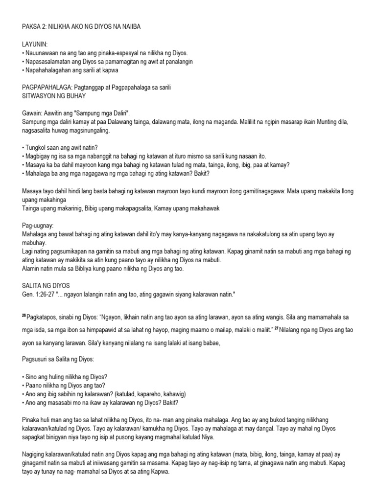 Paksa 2 - Ako Ay Nilikha NG Diyos | PDF