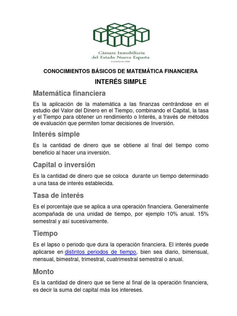 Conceptos Básicos de Matemática Financiera | PDF | Interés | Finanzas Matemáticas