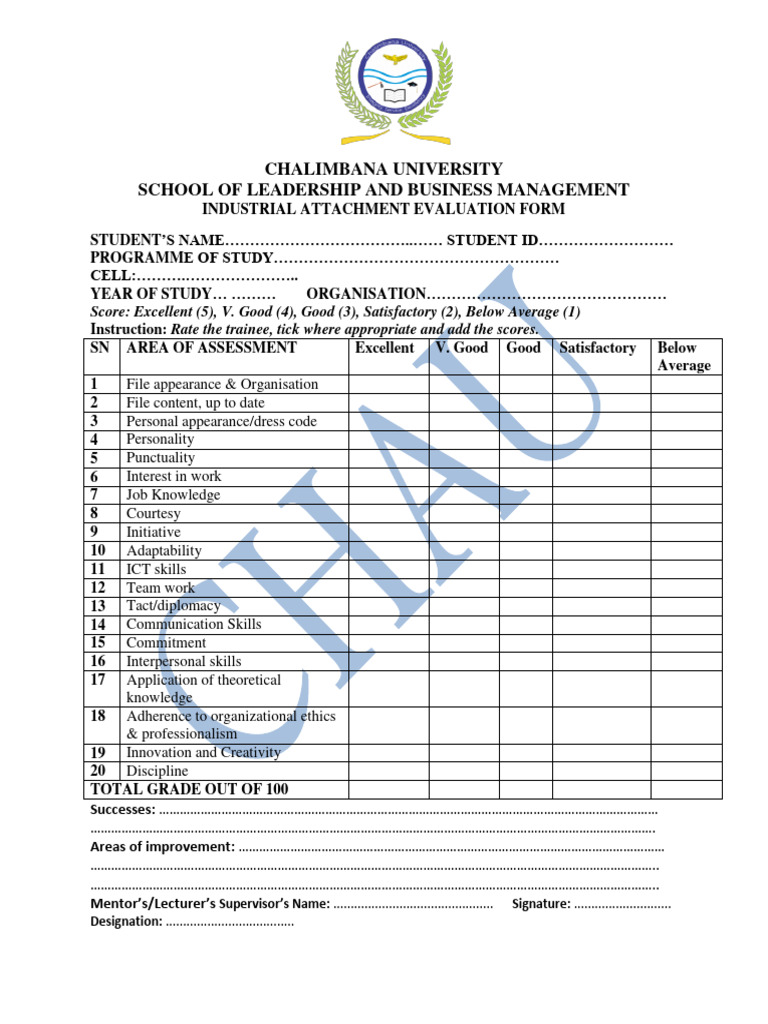 Industrial Attachment Evaluation Form | PDF | Organizational Behavior ...