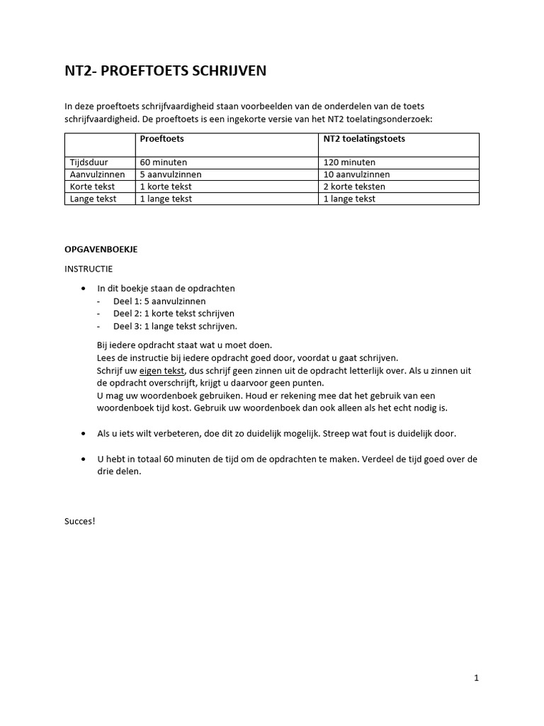 Proeftoets NT2 Schrijven | PDF