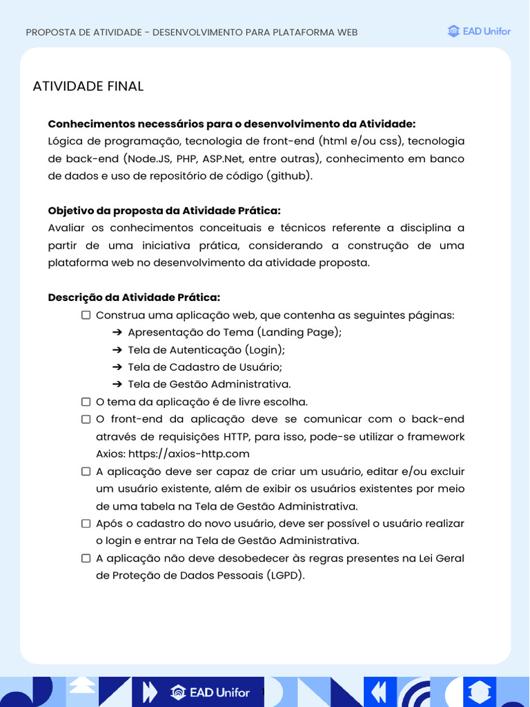 Atividade Final - N695 - DESENVOLVIMENTO PARA PLATAFOR - 240506 - 215333 | PDF | Rede mundial de ...