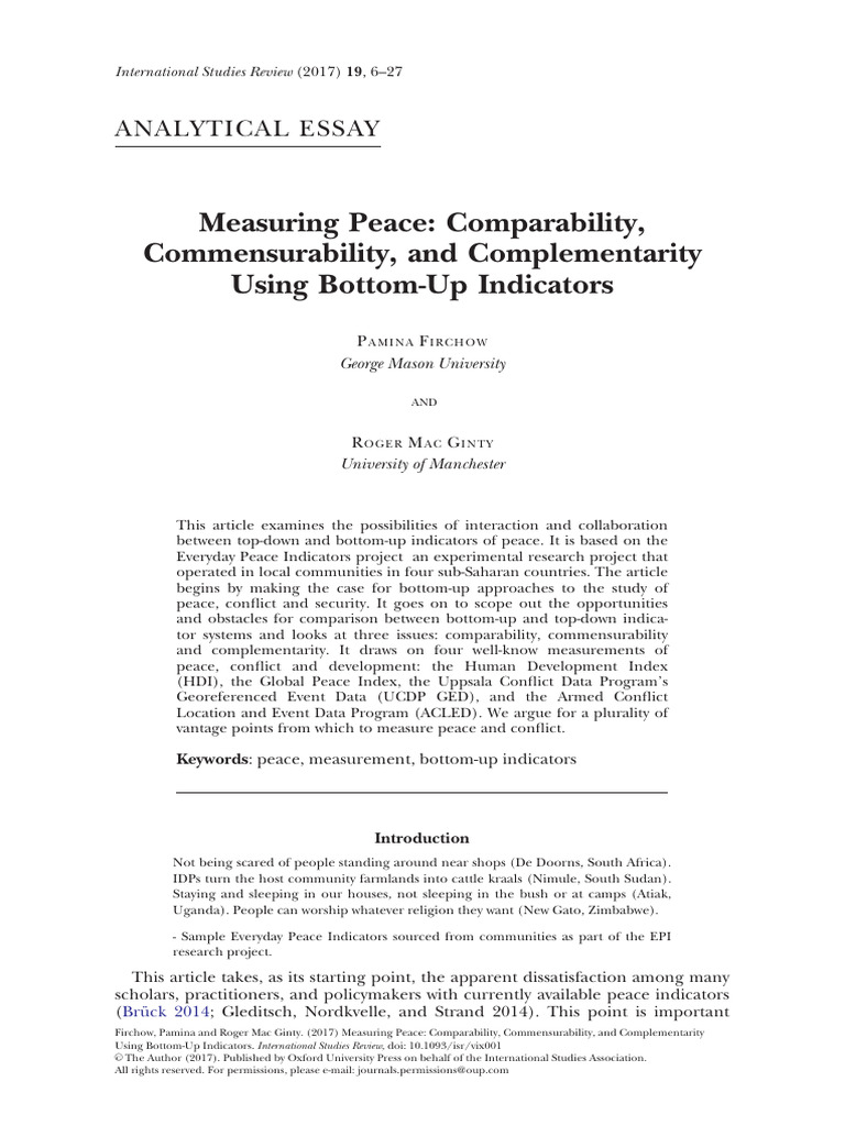 Bottom-Up Peace Indicators | PDF | Peacebuilding