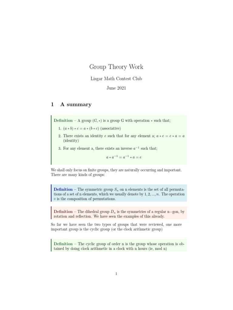 Group Theory Overview and Problems | PDF | Group (Mathematics ...