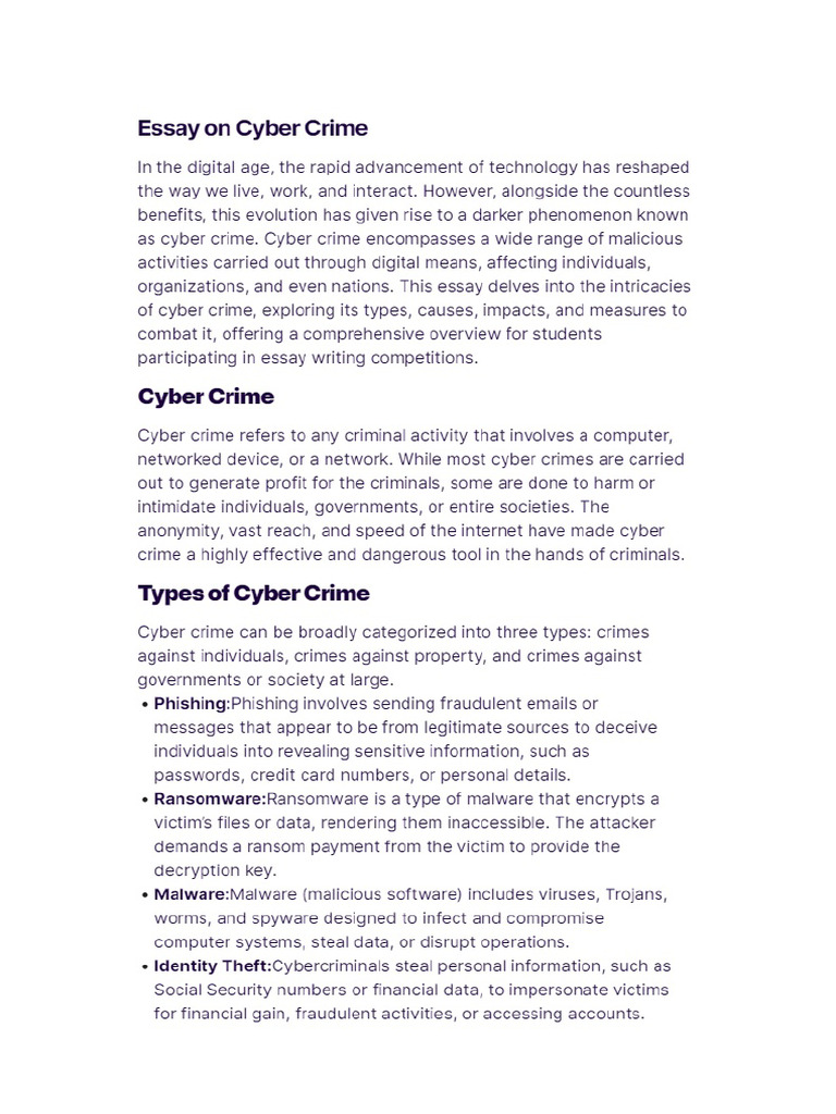 Essay on Cyber Crime | PDF