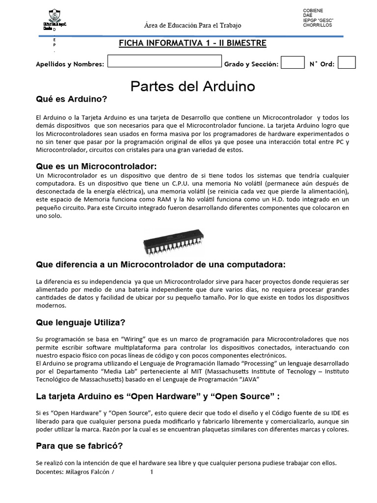 Ficha Informativa 1 | PDF | Arduino | Microcontrolador