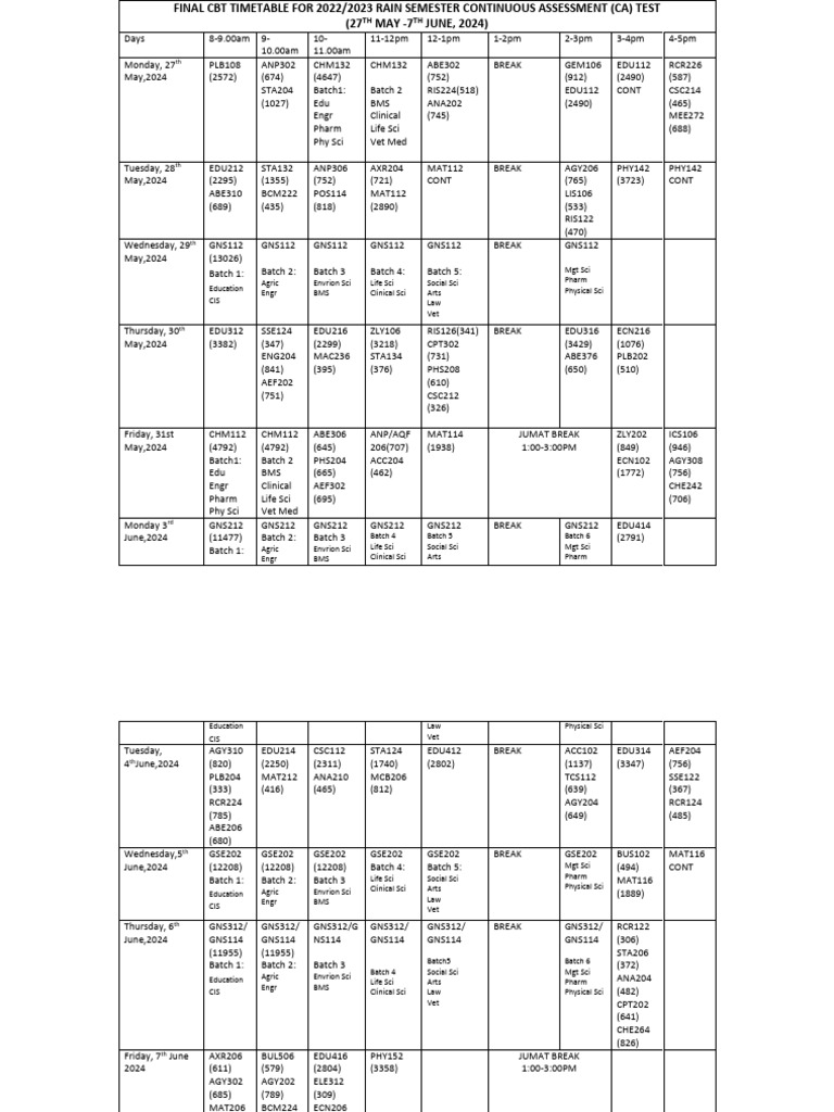 Final 2022-2023 Rain Semester Ca Timetable (May 2024) | PDF | Access ...