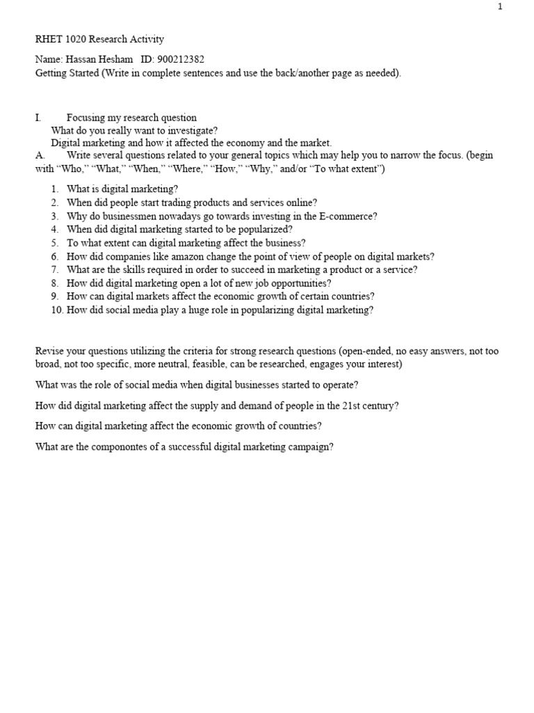 Research Brainstorming Activity | PDF | Digital Marketing | Marketing