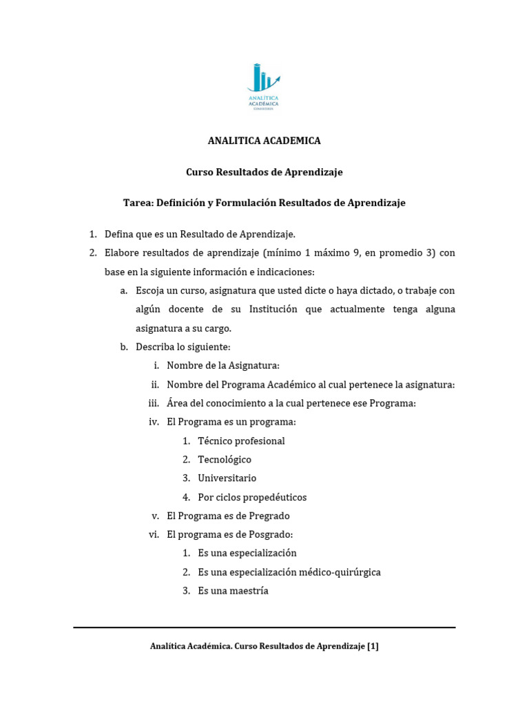 Tarea Definición y Formulación RA | PDF | Aprendizaje | Plan de estudios