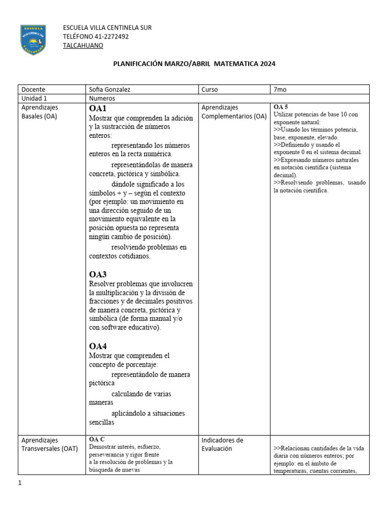 7mo Planificación Matenatica | PDF | División (Matemáticas) | Sustracción