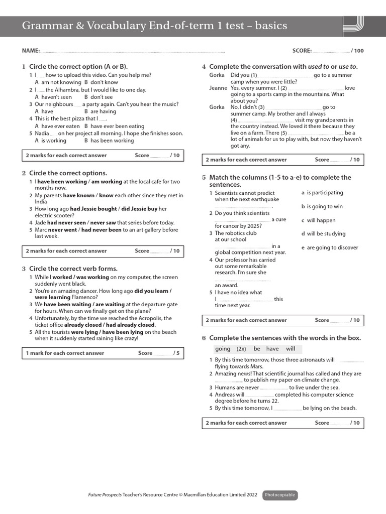 FP1 End of Term 1 Test Basics | PDF | New Zealand