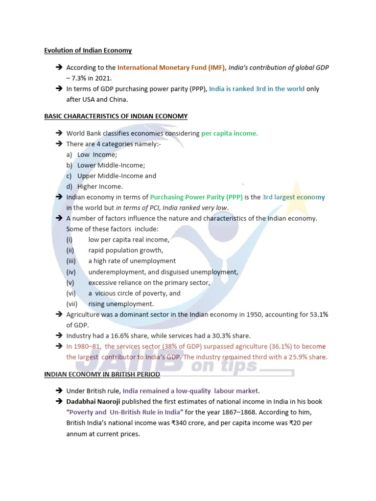 Chapter1 Overview of The Indian Economy | PDF | Economy Of India | Gross Domestic Product
