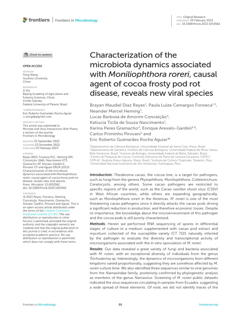 Characterization of The Microbiota Dynamics Associated With Moniliophthora Roreri, Causal Agent ...