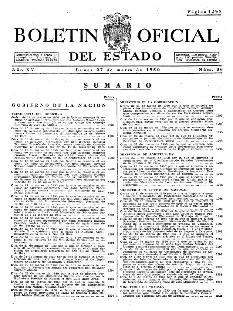 Boe 1950 86 | PDF | Instituciones gubernamentales | Gobierno