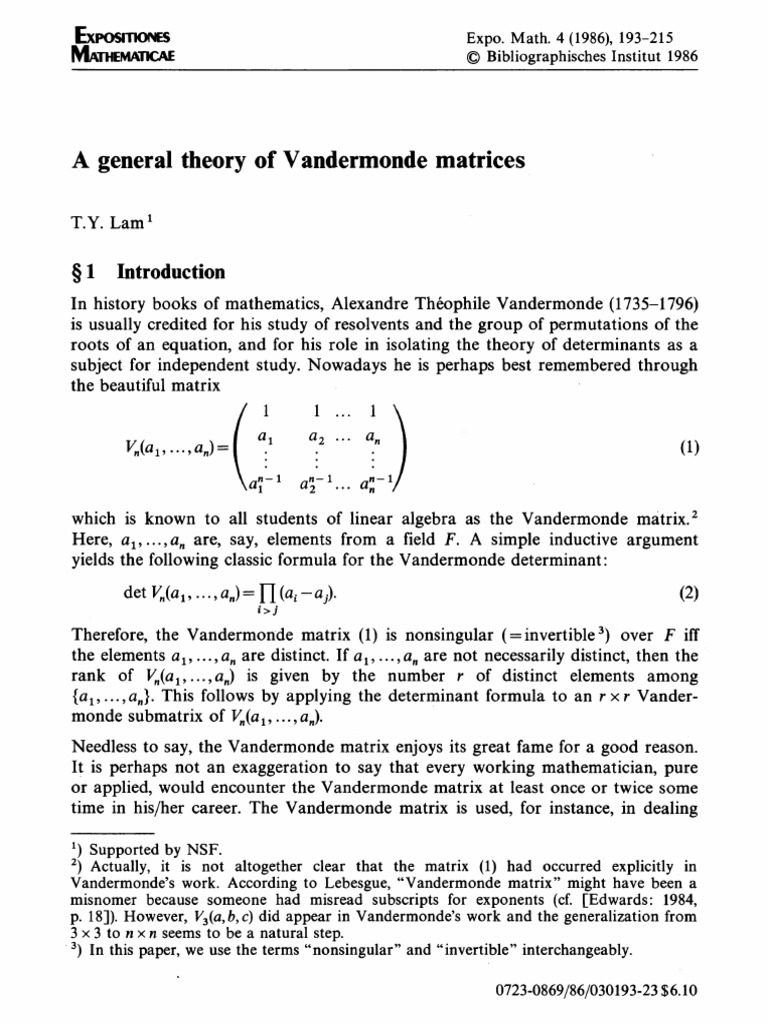 A General Theory of Vandermonde Matrices | PDF | Matrix (Mathematics) | Determinant