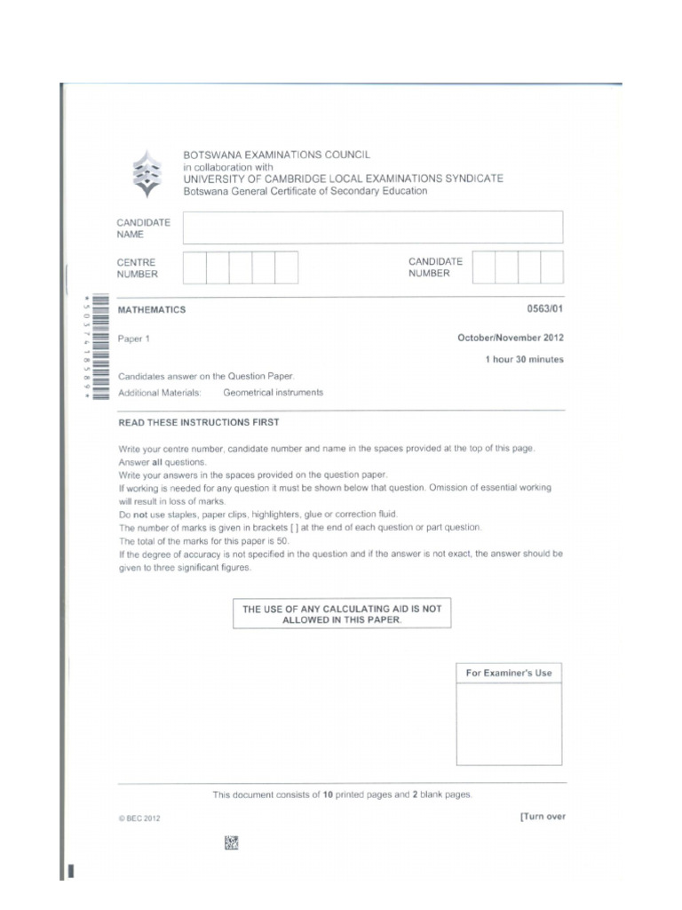 BGCSE Maths Paper 1, 2012-2015 | PDF