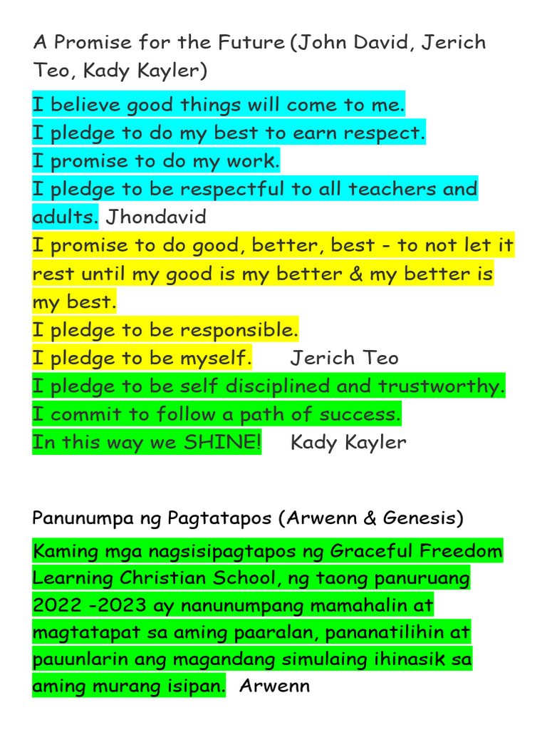 Moving Up Poems and Pledge | PDF