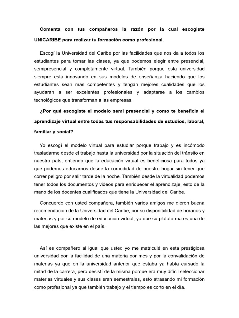 Comenta Con Tus Compañeros La Razón Por La Cual Escogiste UNICARIBE ...
