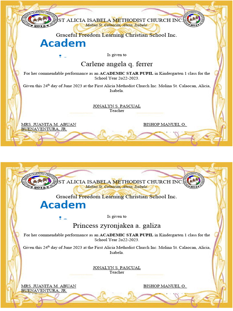 Academic Excellence Certs. | PDF | Early Childhood Education | Abrahamic Religions