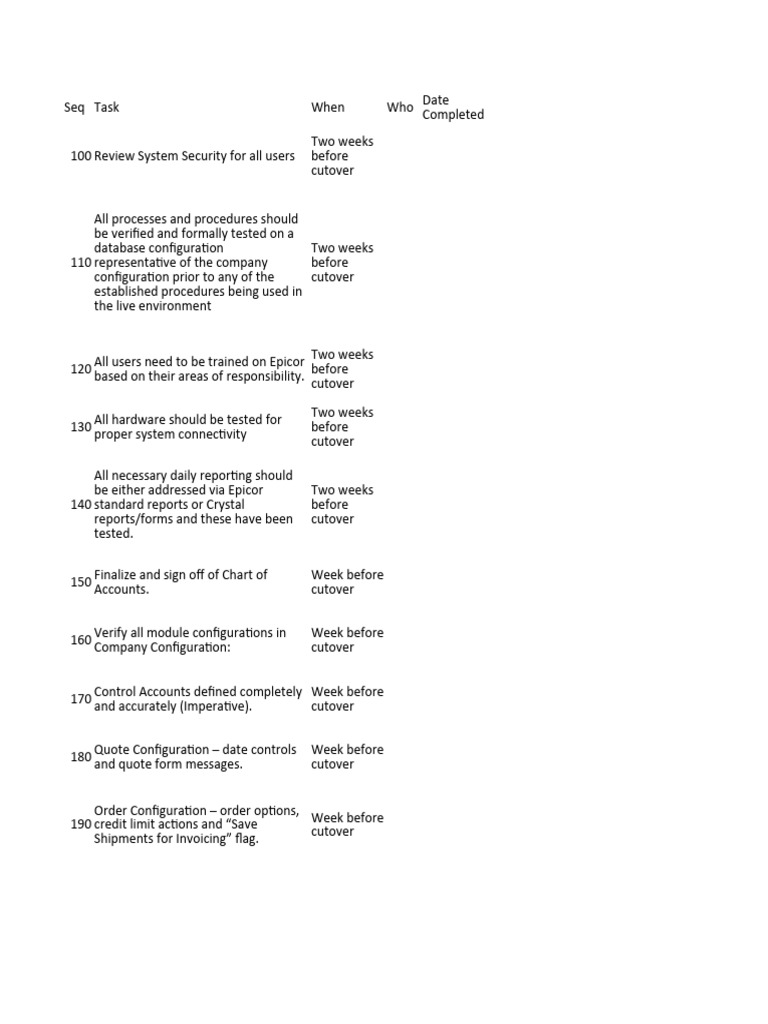 Cutover Checklist Template | PDF | Accounts Payable | Business
