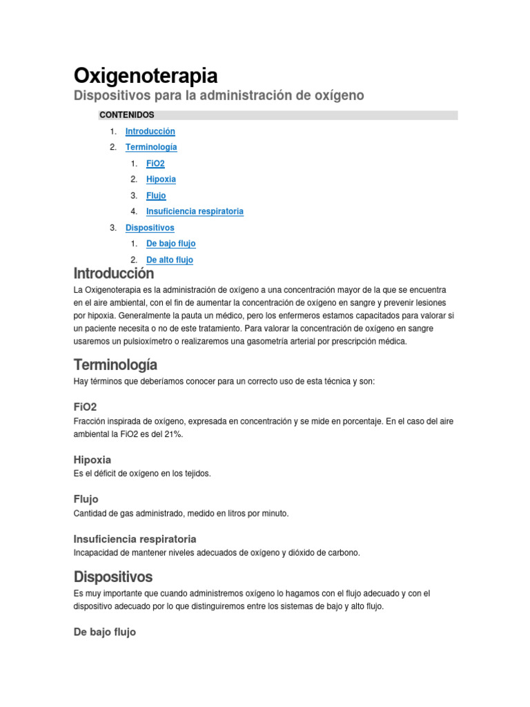 Dispositivos de Oxigenoterapia Efectivos | PDF | Oxígeno | Especialidades Medicas