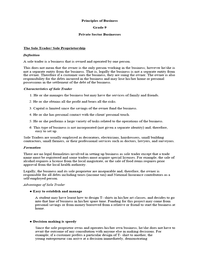Forms of Businesses Handout | PDF | Sole Proprietorship | Partnership