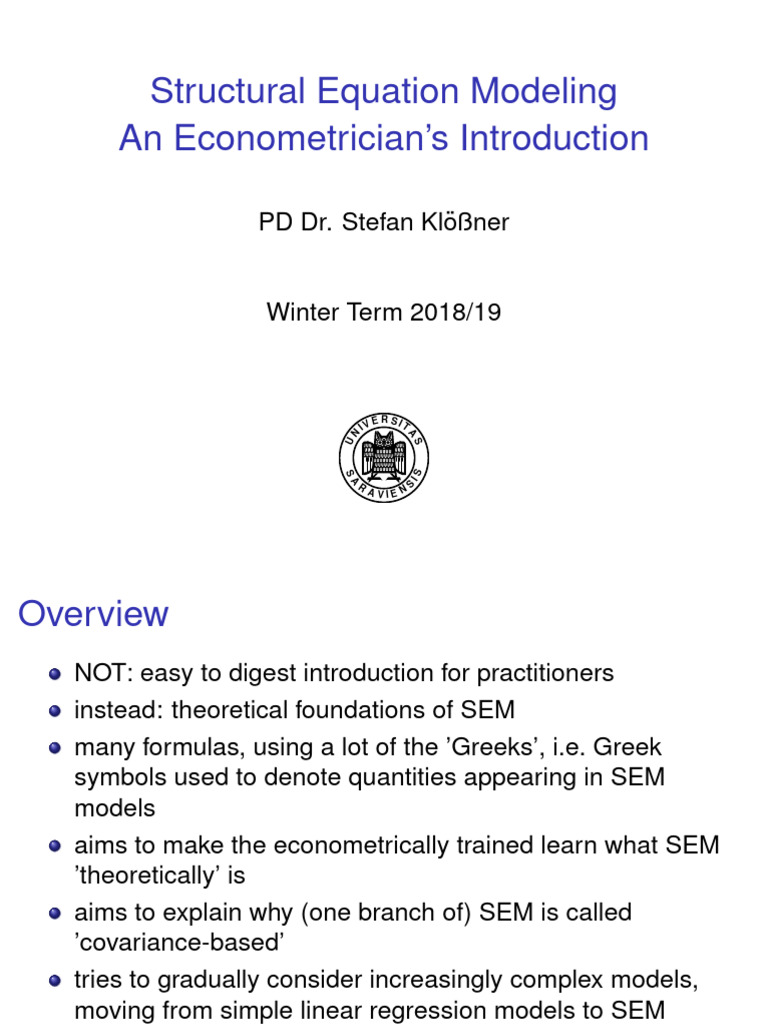 SEM - An Econometrican S Introduction | PDF | Structural Equation Modeling | Linear Regression
