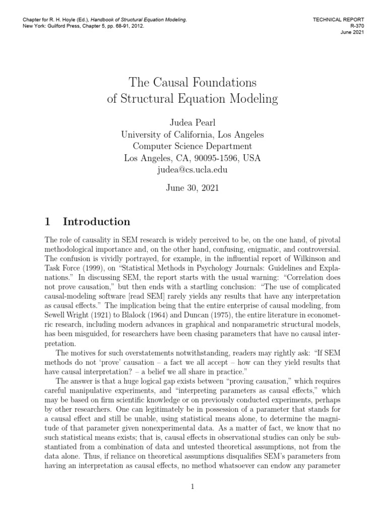 Pearl 2021 - The Causal Foundations of Structural Equattion Modeling | PDF | Structural Equation ...