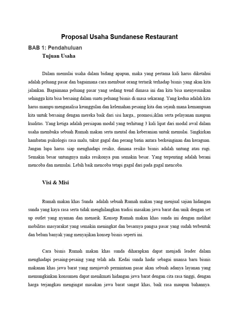 Proposal Usaha Sundanese Restoran | PDF | Memasak, Makanan, & Anggur