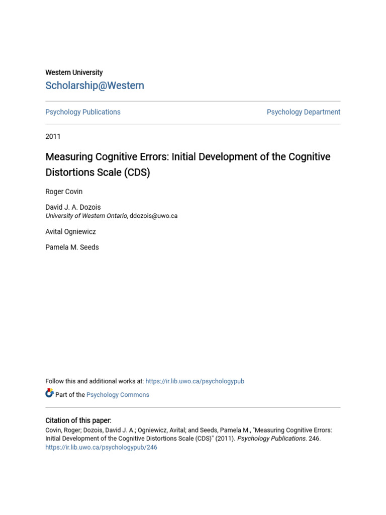Cognitive Distortions Scale Development | PDF | Emotions | Cognition