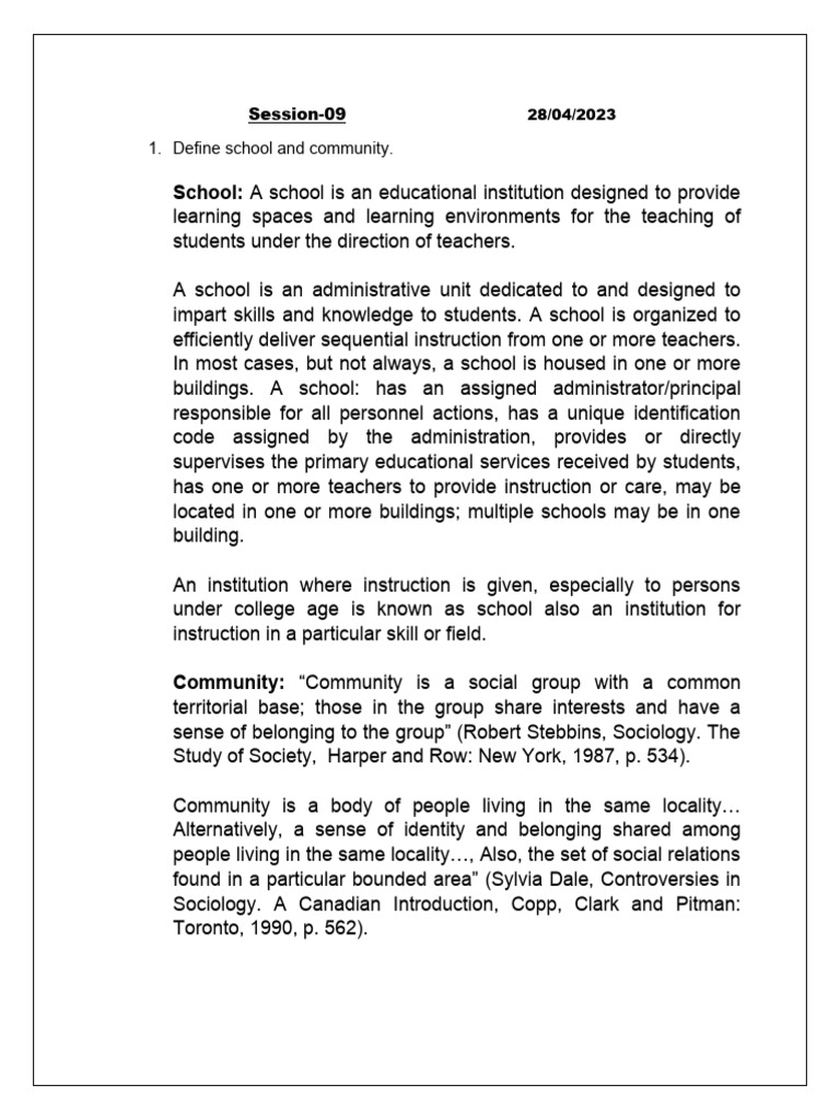 Sociology Session-09 | PDF | Community | Teachers