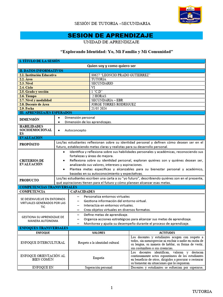 1º y 2° SES ACT 3 - TUTORIA 2024 | PDF | Aprendizaje | Enseñando