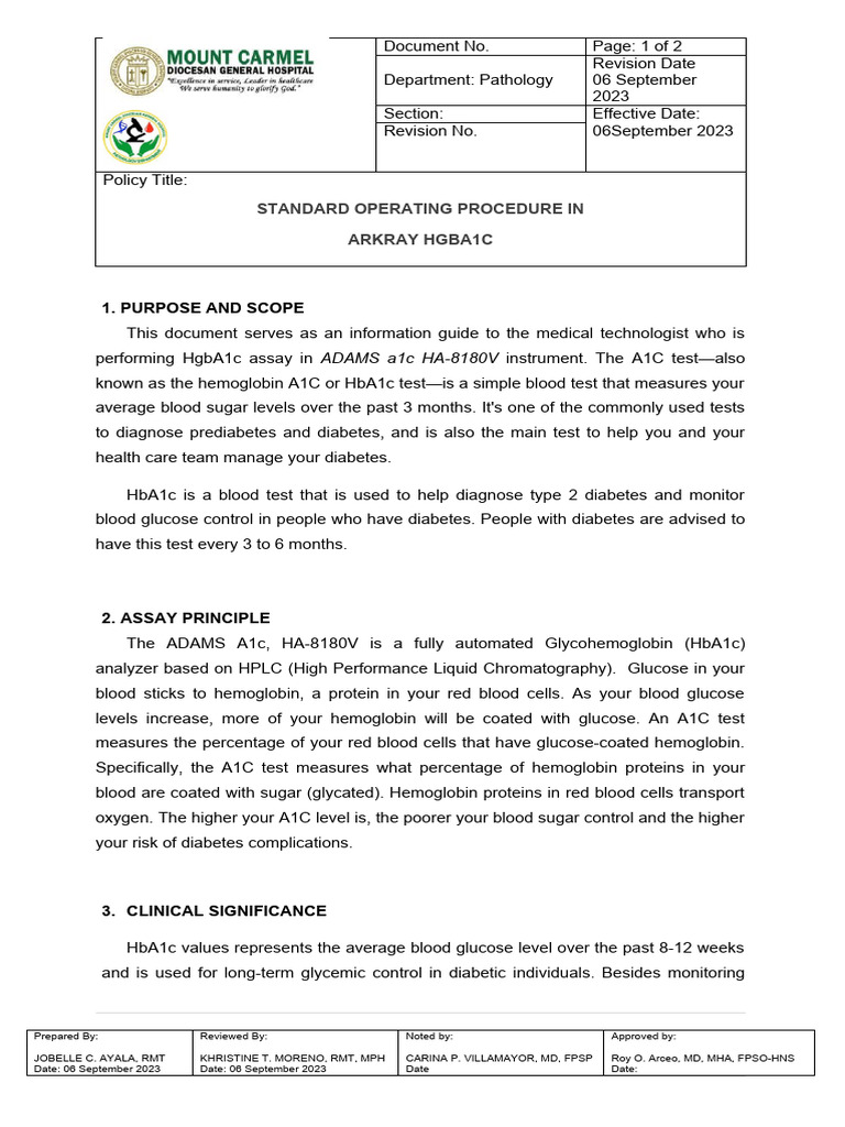 SOP-A1C-ARKRAY | PDF | Glycated Hemoglobin | Diabetes