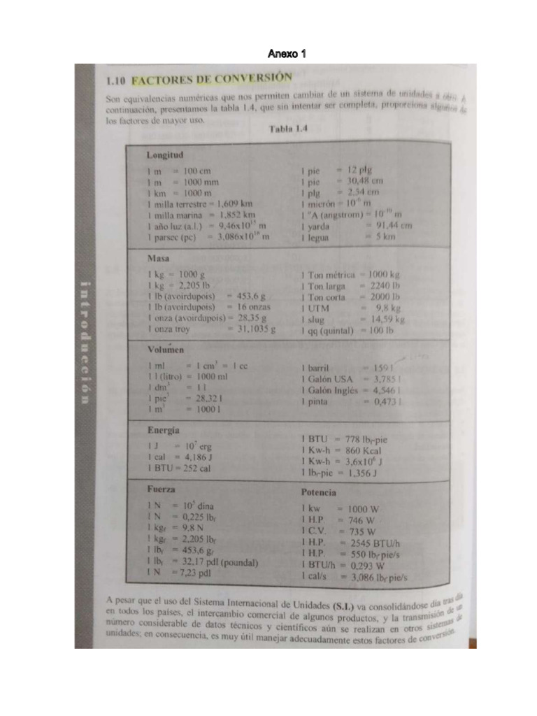 Factores de Conversion - Anexo 1 | PDF