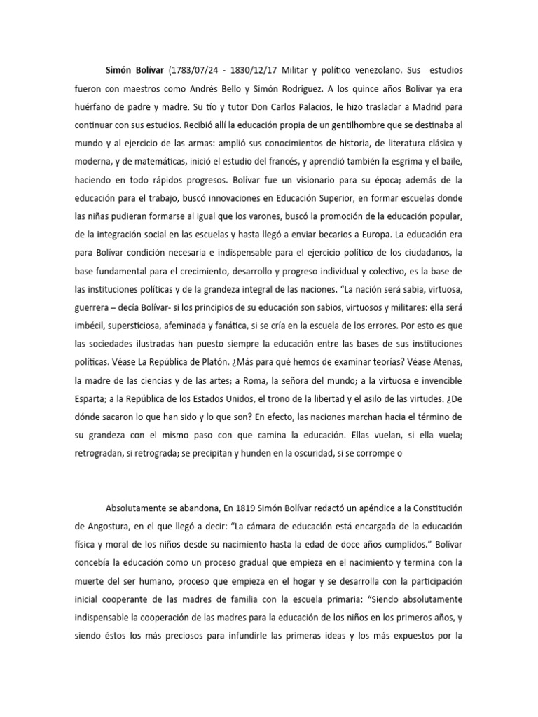 Educación y Aportes de Bolívar y Rodríguez | PDF | Pensamiento | Teoría