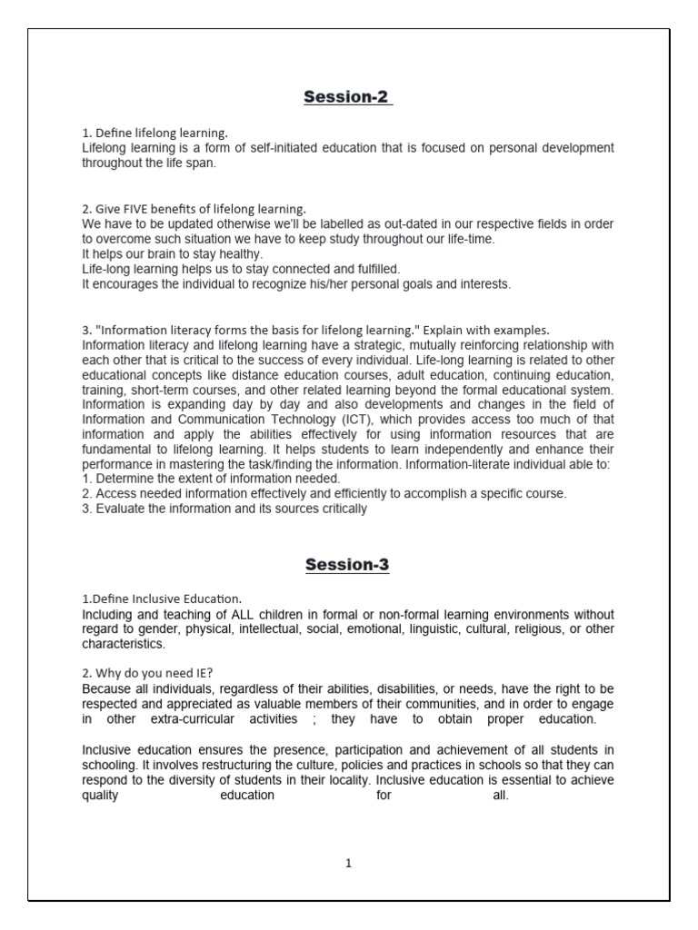 Session - 2,3,4 & 5 | PDF | Inclusion (Education) | Lifelong Learning
