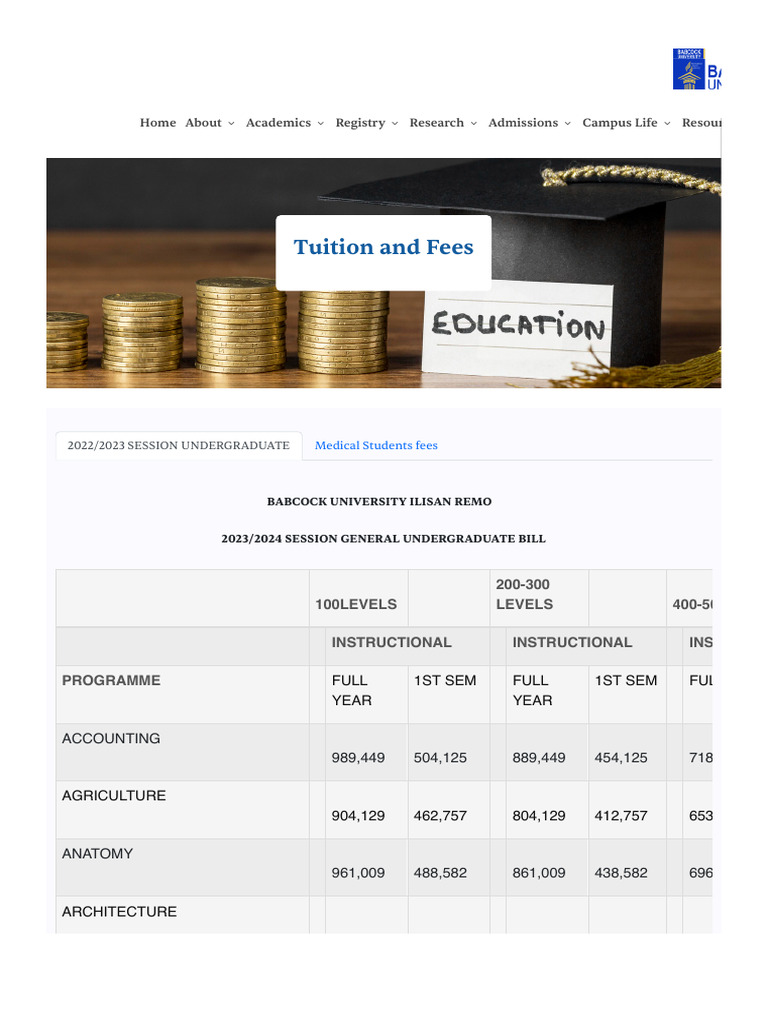 Tuition and Fees Structure - Babcock University | PDF | Technology & Engineering