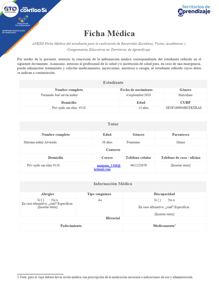 Formato de Ficha Medica - Guia Operativa Etapa 2 Territorios de ...