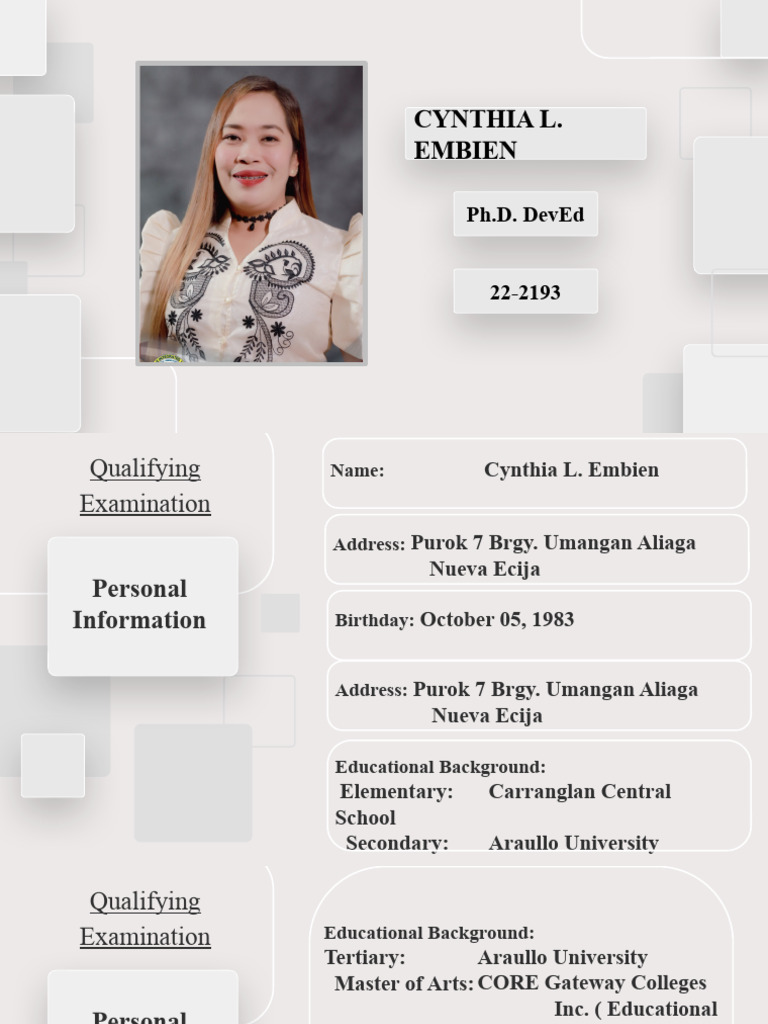 CYNTHIA EMBIEN - Qualifying Exam | PDF | Teachers | Learning