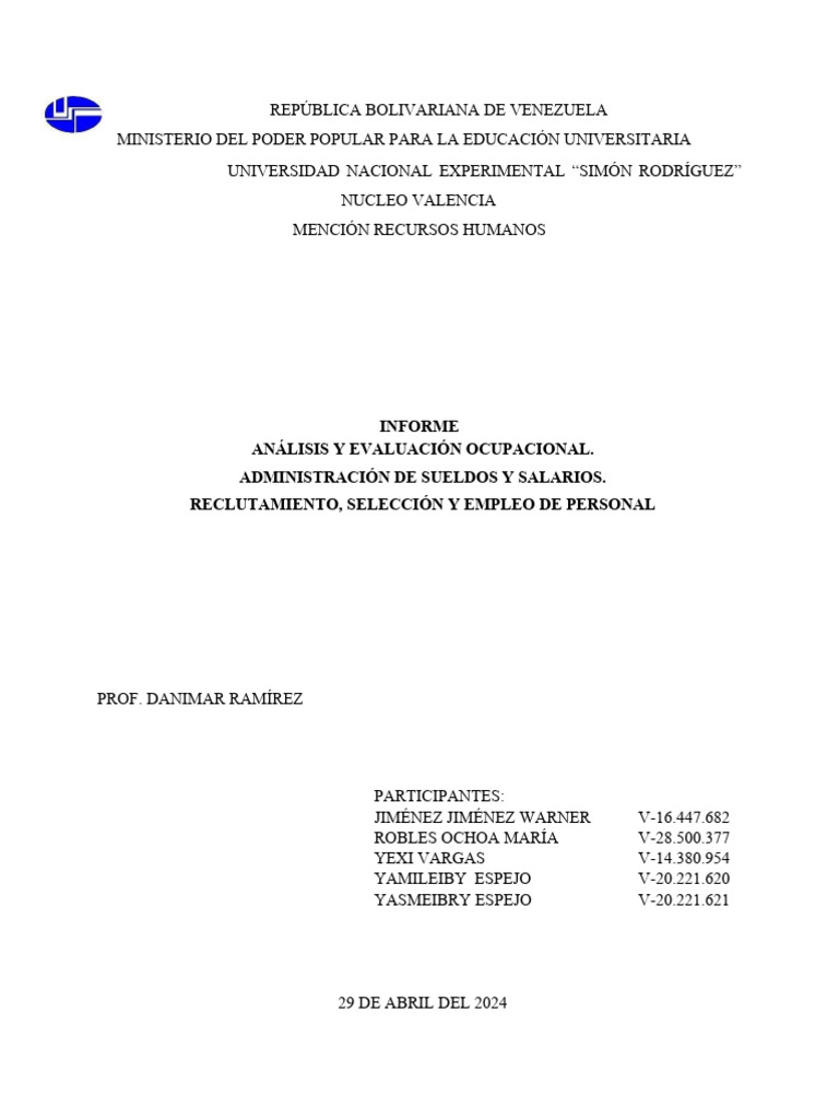 Informe RRHH Unidades Iii, Iv, V | PDF | Reclutamiento | Gestión de recursos humanos