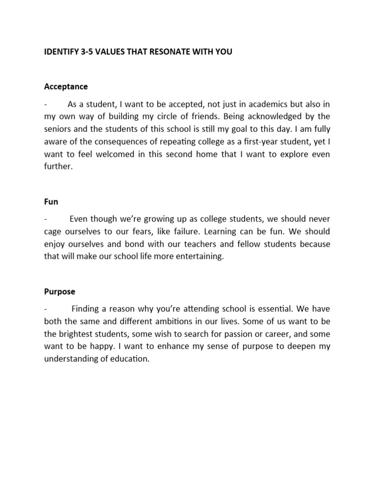 Recognizing Personal Values (Assignment 4) | PDF | Career & Growth ...