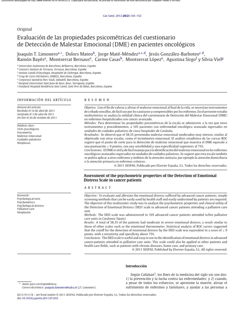 GACETA-Sanitaria Evaluaci N de Las Propiedades Psicom Tricas Del Cuestionario 2012 1 | PDF ...