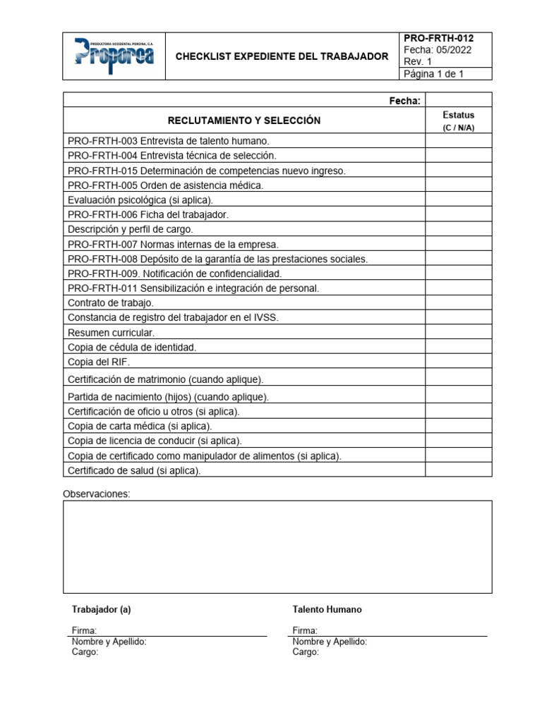 Checklist Expediente Del Trabajador | PDF