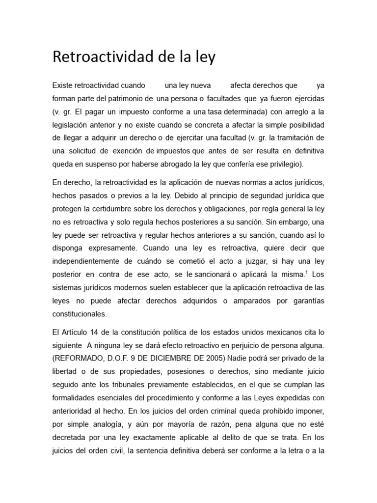 Retroactividad de La Ley Completo | PDF | Debido al proceso | Constitución