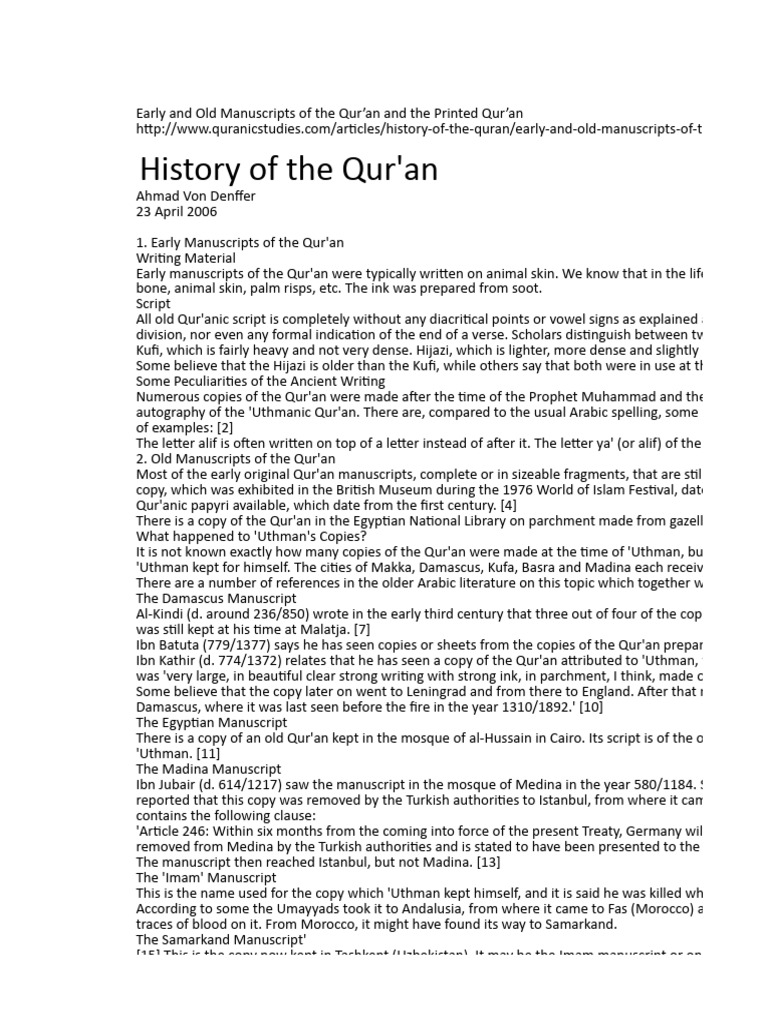 History of Quran | PDF | Quran | Islam